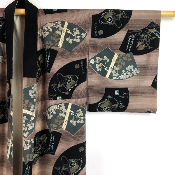 Vintage Japanese Kimono Pure Silk Kawa Pattern Embroidery Long Kimono ...